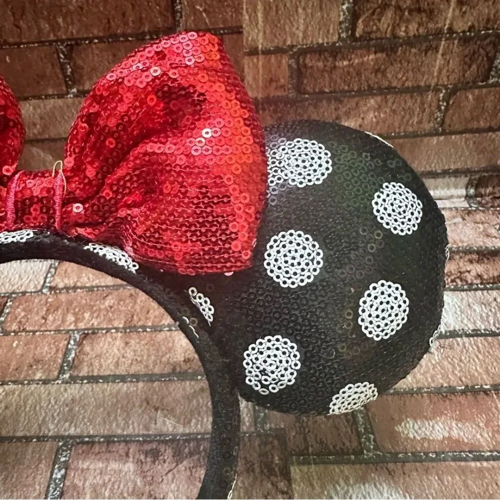 Disney | Accessories | Disney Red And Black Polka Dot Mouse Ears ...